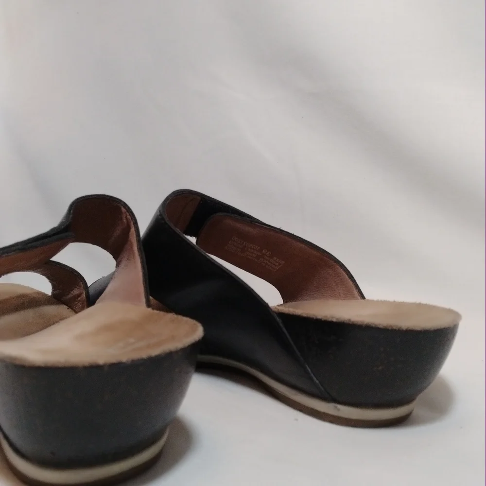 Dansko | Shoes | Dansko Vienna Wedge Sandals Black Leather Slides ...